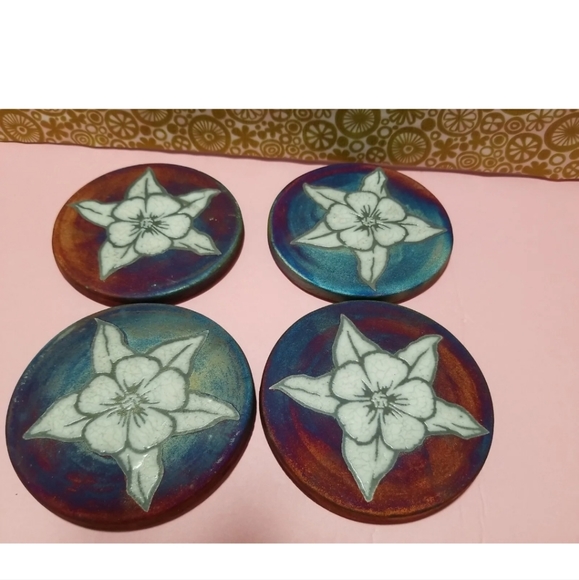 RAKU | Kitchen | Raku Pottery 4 Coasters Columbine Crystal Star Flower ...